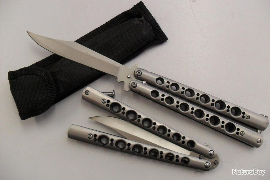 Couteau Papillon Balisong Design 24,5 Cm Lame Acier Inoxydable Manche ...