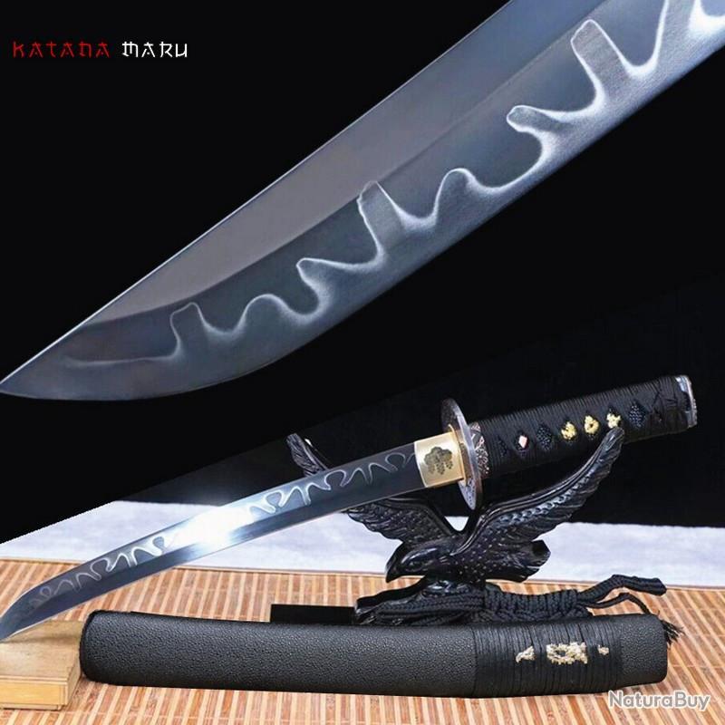 Tanto T10 Noir Saya et tsuka en peau de raie véritable. Véritable hamon ...