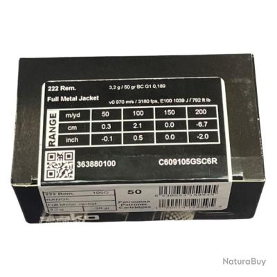 Munitions SAKO Cal.222 Rem. RANGE SPEEDHEAD FMJ 3.2g 50gr par 150 ...
