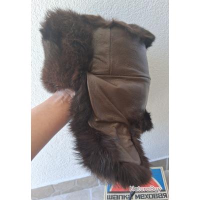 CHAPKA-OUCHANKA CHAPEAU FOURRURE DE LAPIN ET CUIR TAILLE 58-59 NOS URSS ...