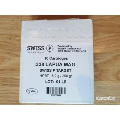 .338 Lapua Magnum SWISS P target bthp 250gr - boite 10 pcs - Balles ...