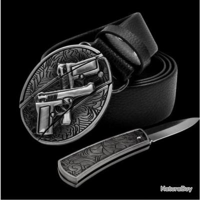 Ceinture avec boucle duo pistolet et couteau caché - Couteaux tactiques ...