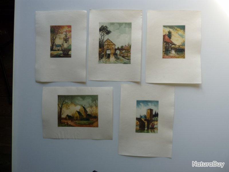 Ancienne Gravure Eau Forte Robin en Couleurs - Gravures (13321723)