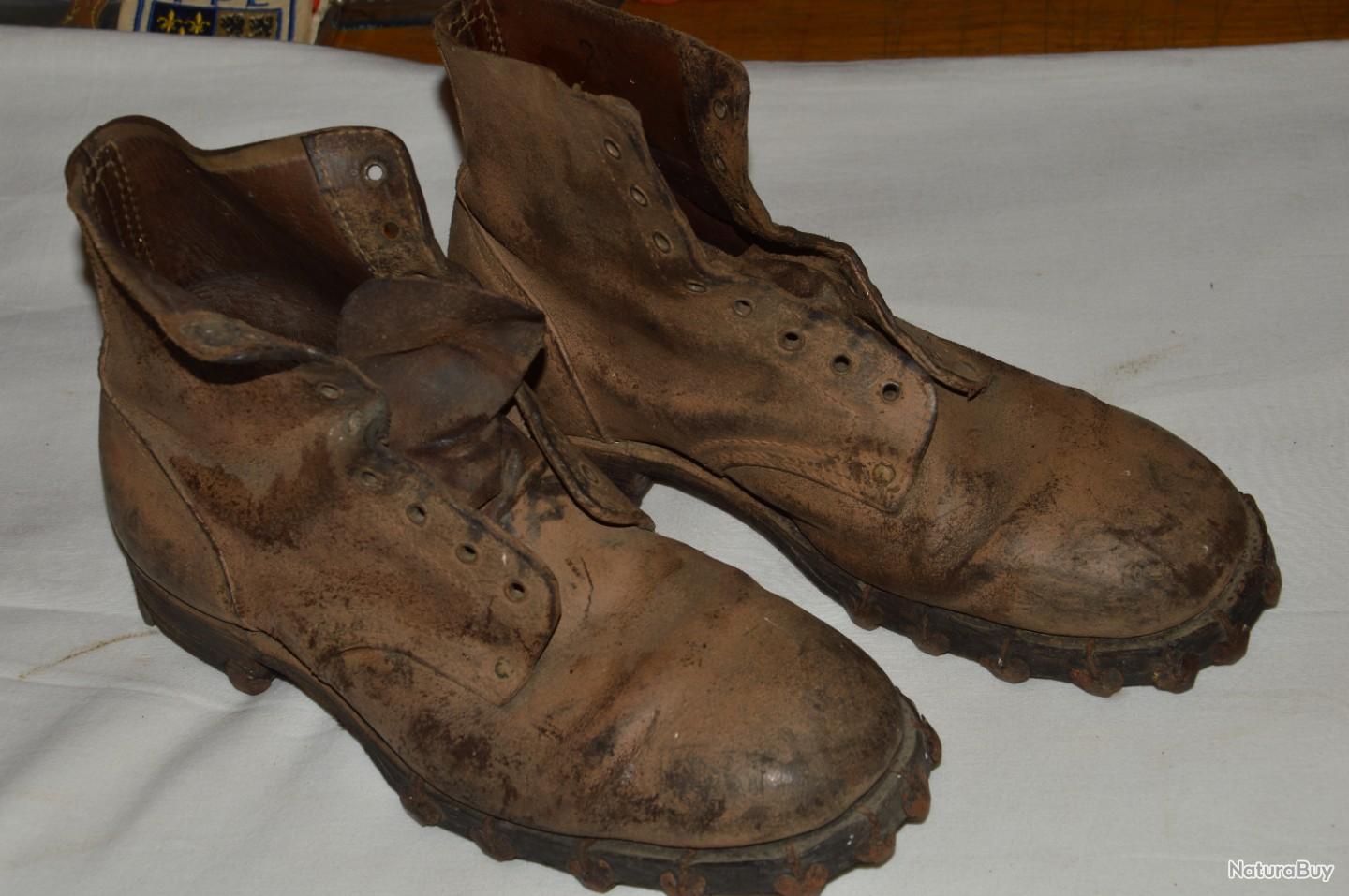 PAIRE DE BRODEQUINS CLOUTES TROUPES DE MONTAGNE 1939/1945-FRENCH SHOES ...