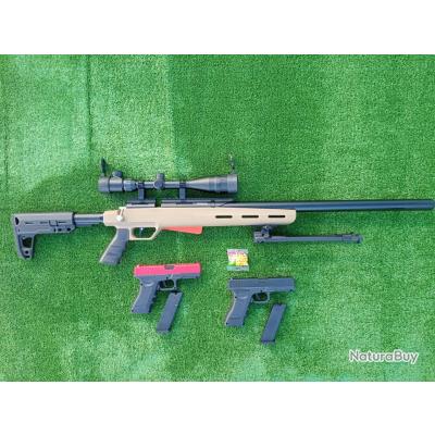 PACK3 Carabine PCP Snowpeak M30C 6,35 mm 19,9 J. + lunette 4-16 x 40AO ...