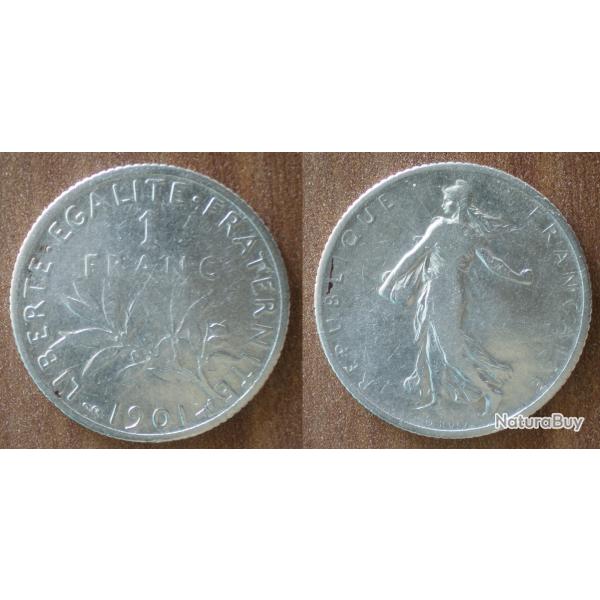 France 1 Franc 1901 Semeuse Roty Piece Argent Francs - Monnaies (13459220)