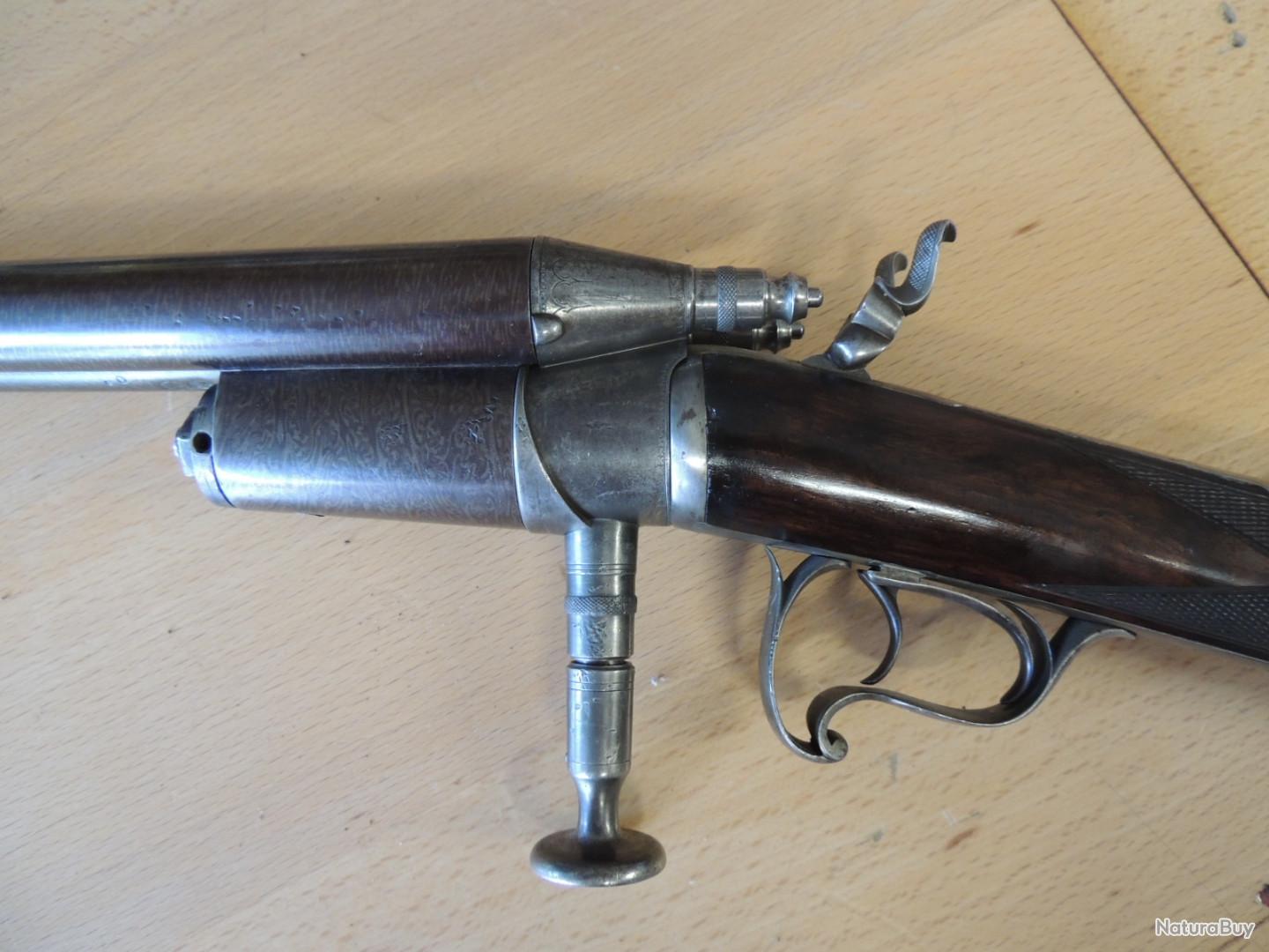 EXCEPTIONNEL et TRES RARE fusil JUXTAPOSE systeme DESCOUTURES l'anctre ...