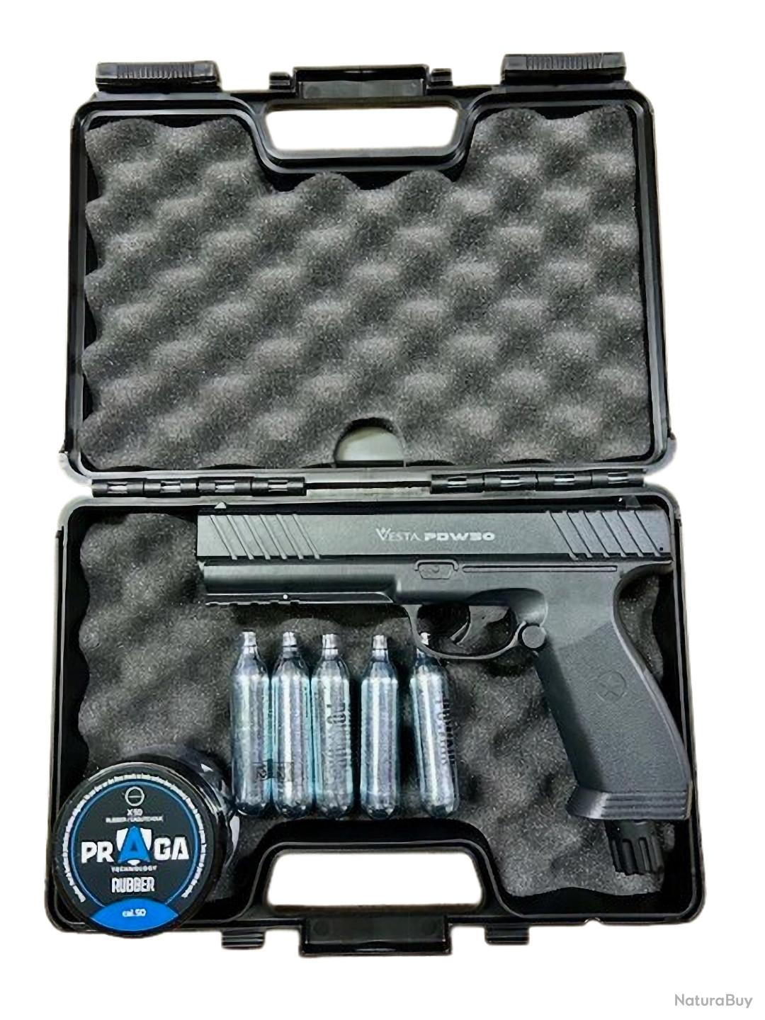 PACK pistolet à balles caoutchouc Vesta Defense PDW50 17 joules (VFD25 ...