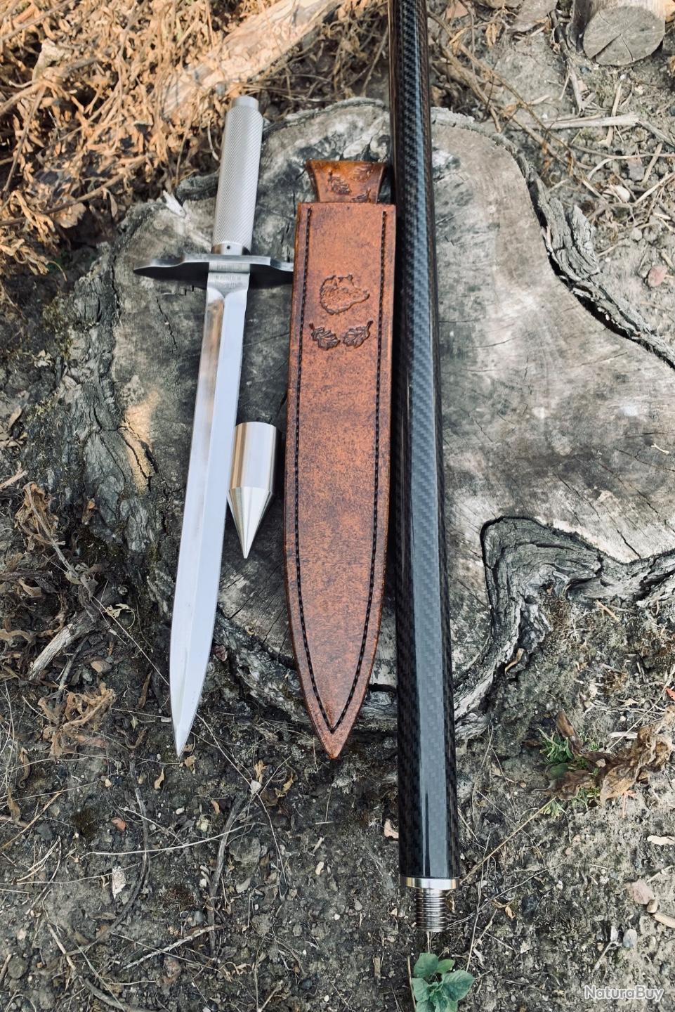 épieu de grande chasse d'artisan / manche fibre de carbone / dague inox ...