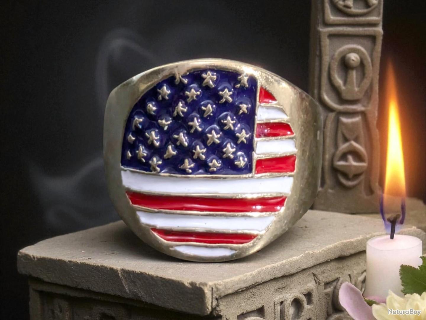Bague chevaliere drapeau USA - maga Donald Trump etats-unis amerique us ...