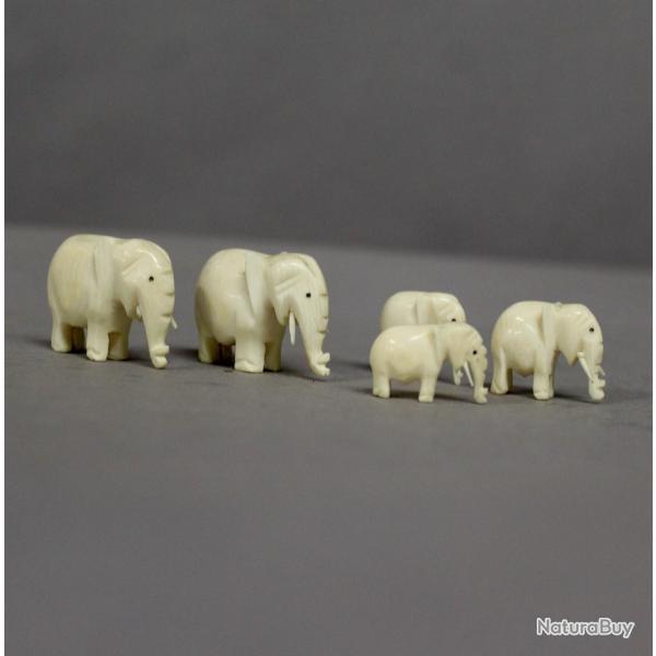 Suite de 5 éléphants sculptés ivoire - Objets divers (14194388)
