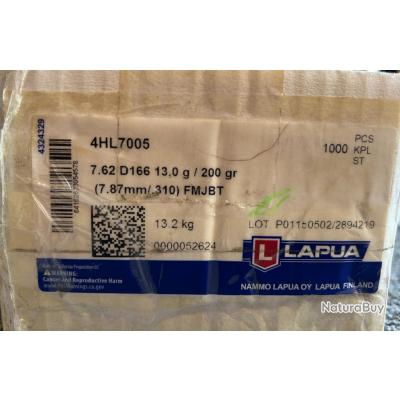 Lapua Projectile 7.62mm, FMJ Boat Tail 200gr D166 - Ogives (14195029)