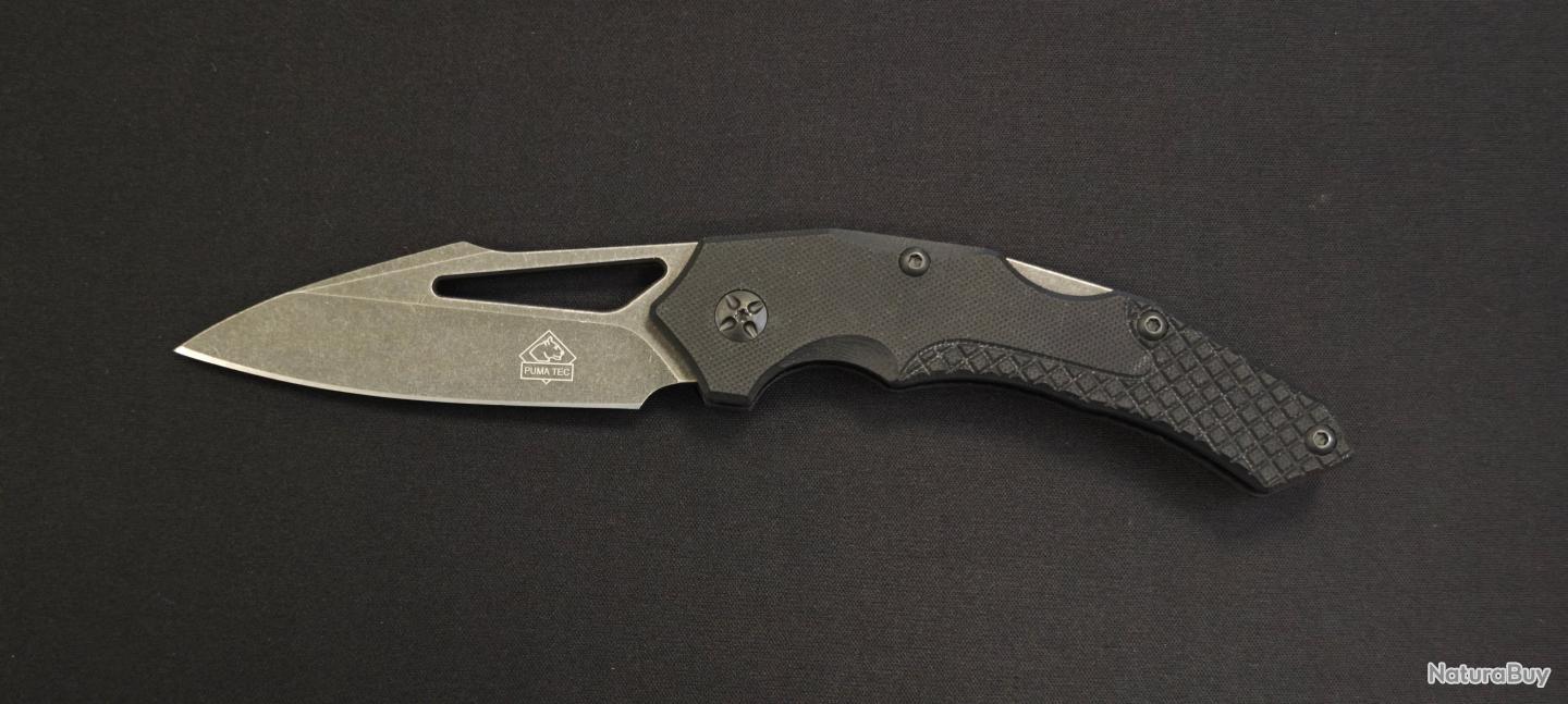 PUMA TEC One-Hand Knife « Curved » - Lame Stonewash & G10 Noir / Ref ...
