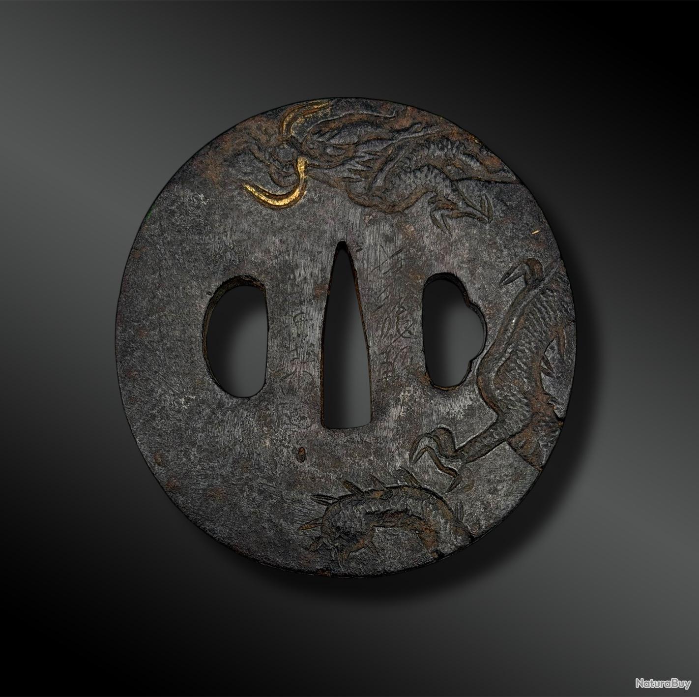 TSUBA Naga Maru Gata signé - Japon - Période Edo (1603-1868) - Pièces ...