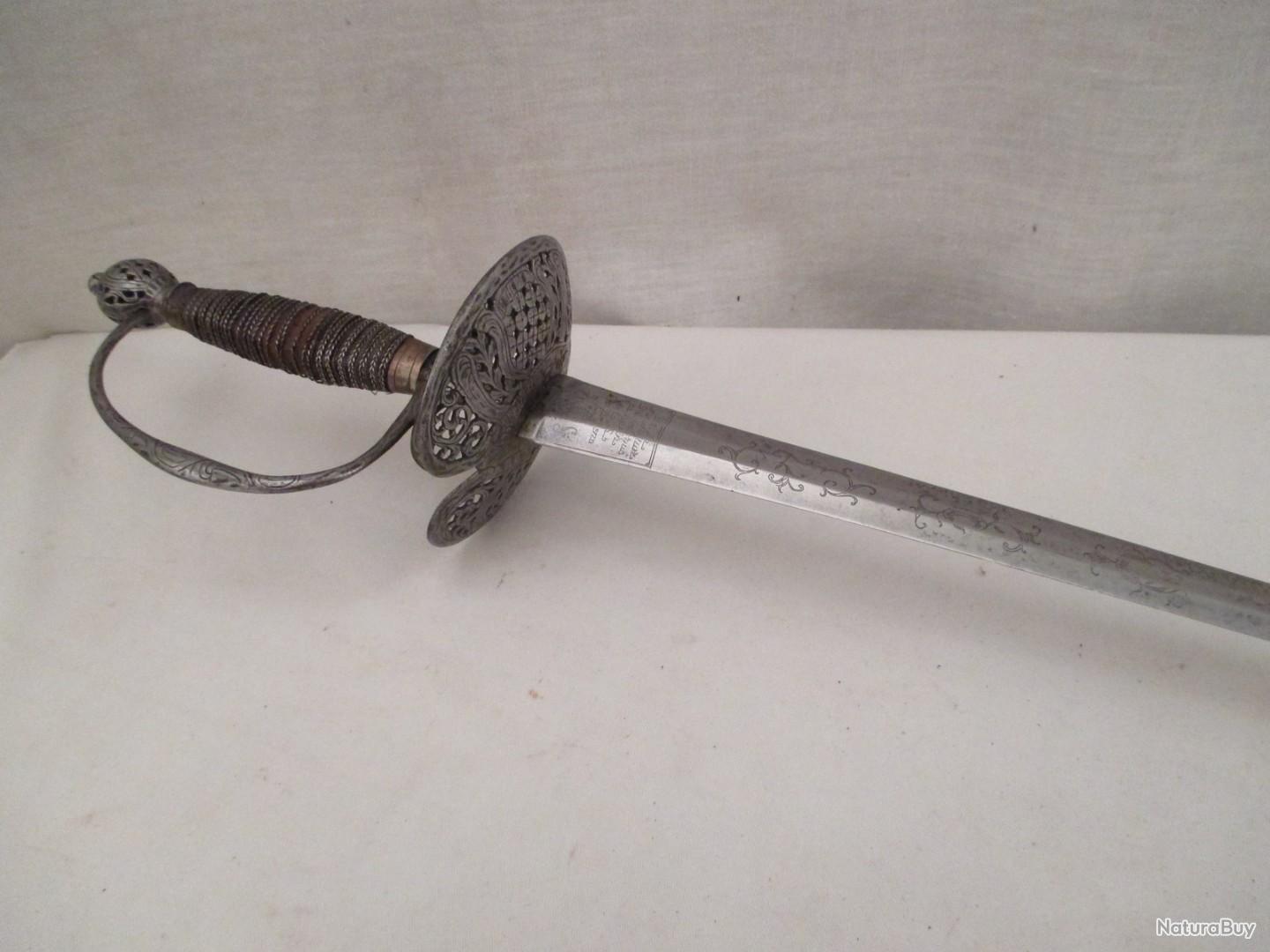 épée S F long . 95 cm - italienne marquage illisible lame 77 cm sur 2,5 ...
