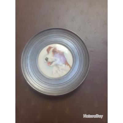 Assiette ancienne étain et porcelaine peinte - Art de la table (14236502)