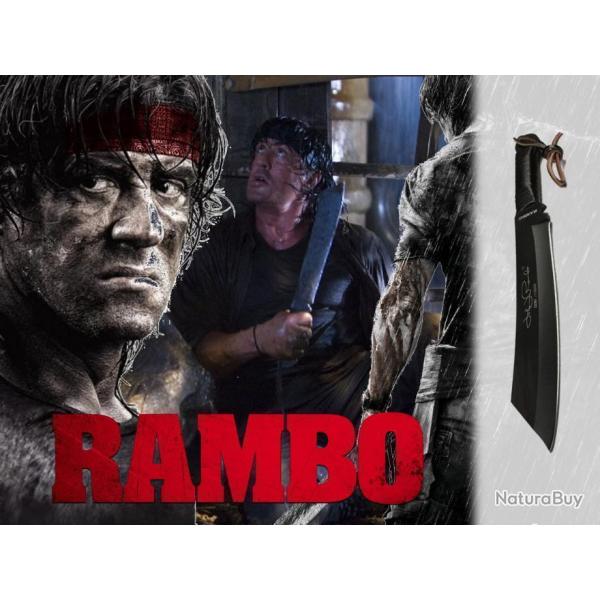 Couteau Rambo IV Machette Lame Acier Carbone Manche Cuir Noir Etui Cuir ...