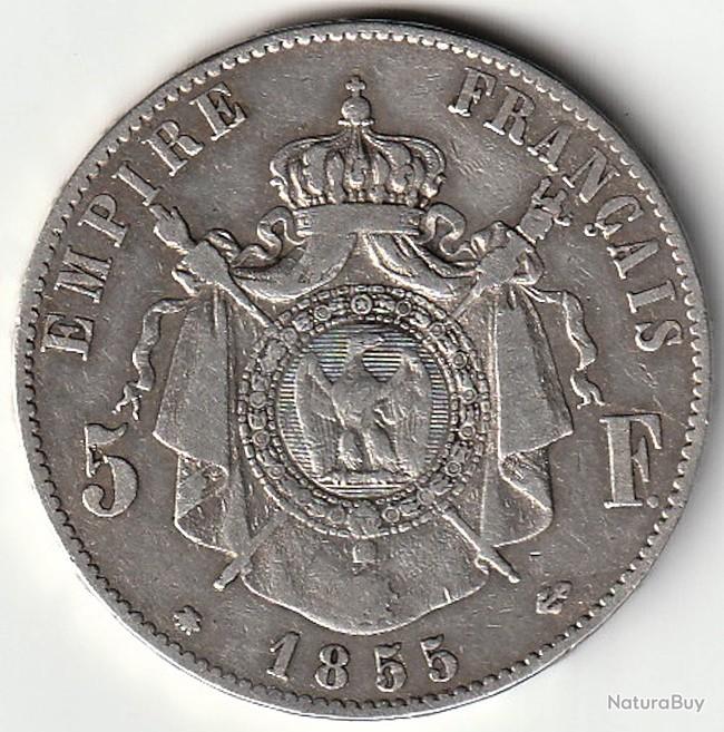 Pièce de Monnaie ARGENT France 5 francs NAPOLEON III tête nue 1855 ...