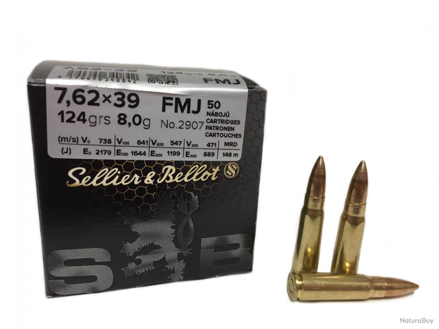 50 munitions SELLIER & BELLOT Cal.7.62x39 123 gr FMJ - Munitions de ...