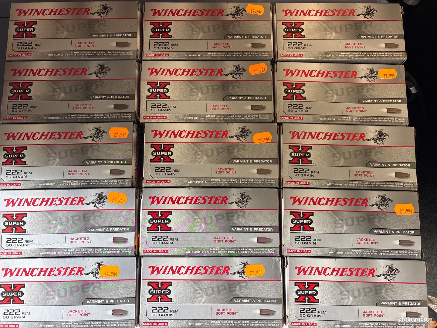 Lot 15 boîtes Winchester 222 Remington Magnum 50 grains Super X ...