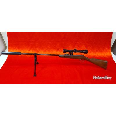 Carabine artisanal 22 lr monocoup avec lunette silencieux et bipied ...