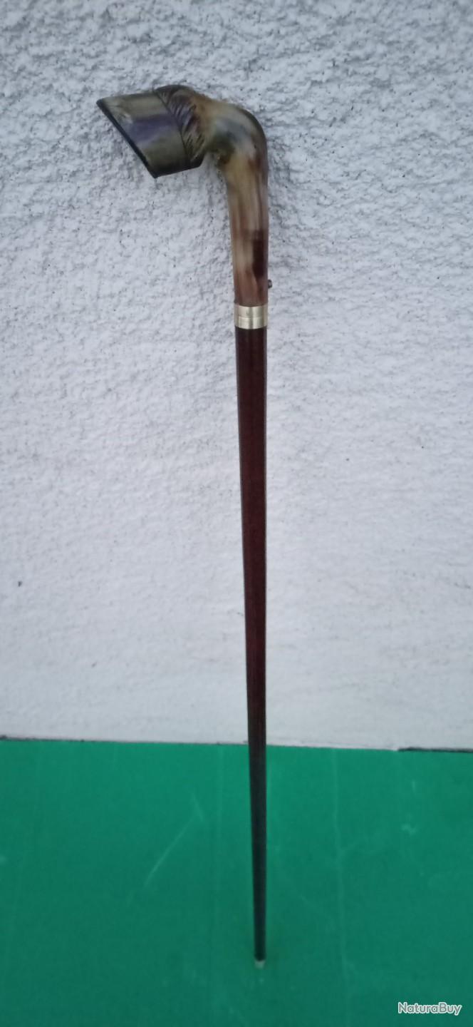 ANCIENNE CANNE EPEE DE QUALITE . POIGNEE ENTIEREMENT CORNE . LAME ACIER ...