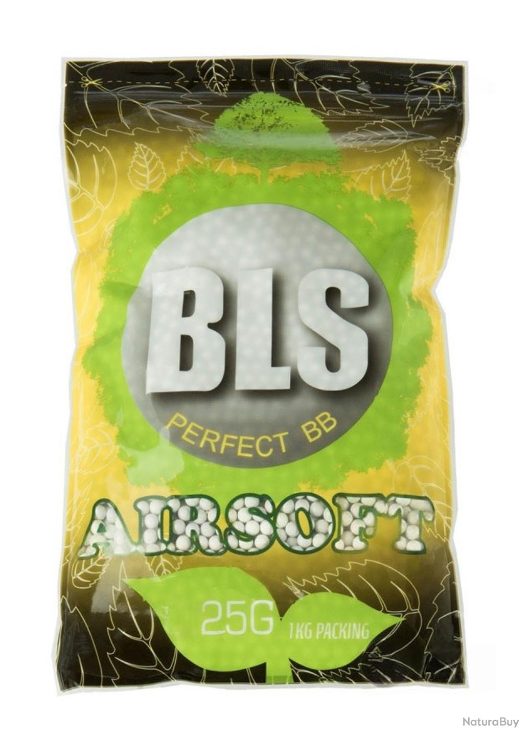 Billes 6mm Airsoft BIO Blanches 0.25g - BLS - Sac de 1 kg Carton de 20 ...
