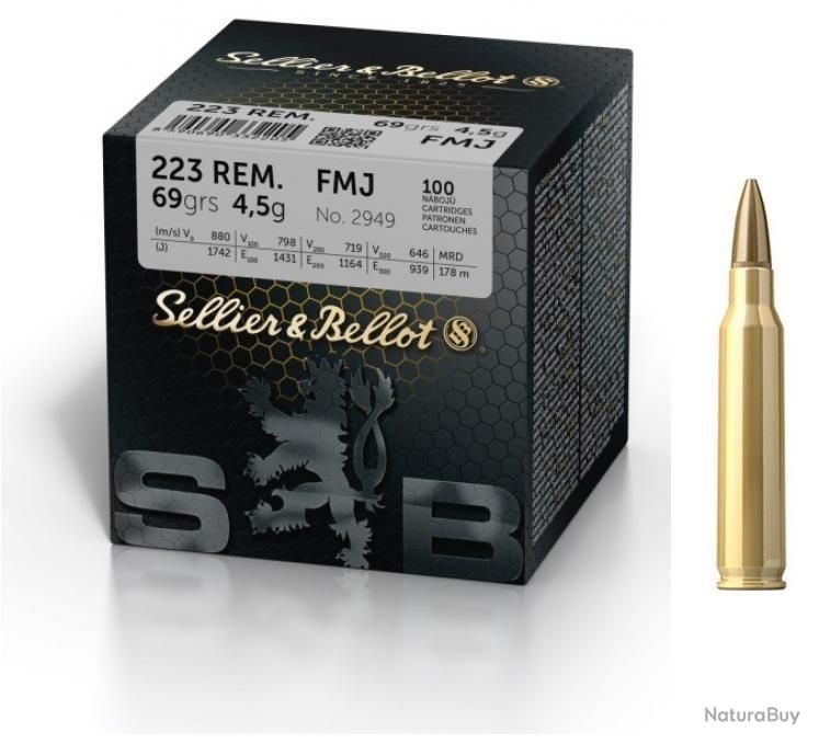 SELLIER & BELLOT cal.223 Rem FMJ 69gr / 100 - Munitions de Catégorie B ...