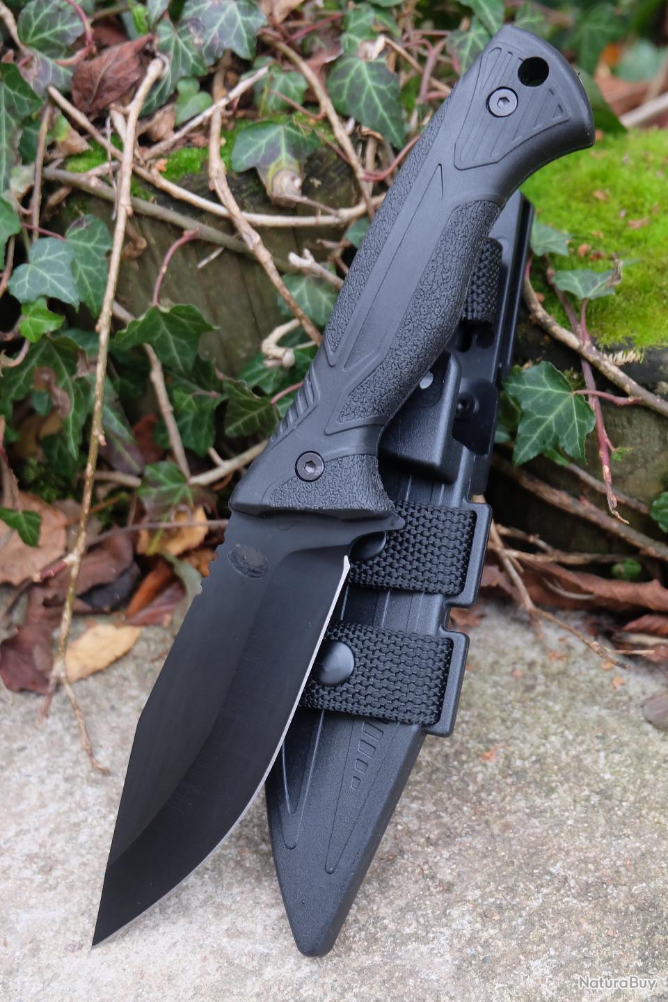 Couteau Tactical Survie Chasse WithArmour Lame Acier Inox Noir Manche ...