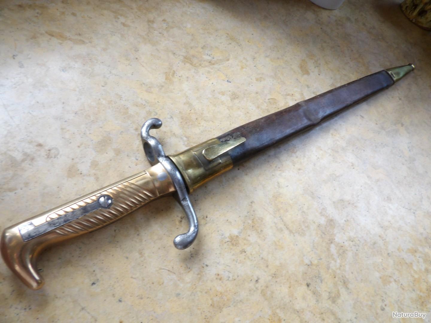 Baionnette fusil mauser 1871 Seitengewehr daté 1874 fourreau brun ...