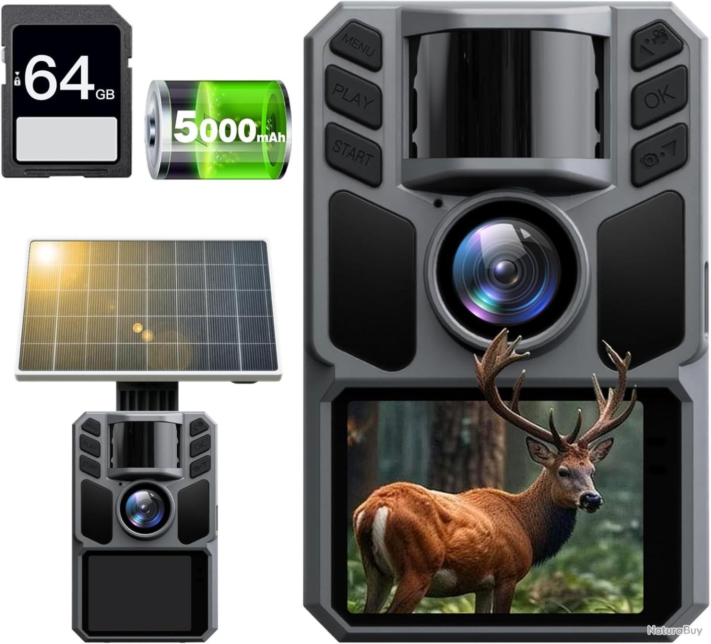 Caméra Chasse Solaire 4K 64MP Batterie 5000mAh Carte 64GB Infrarouge ...