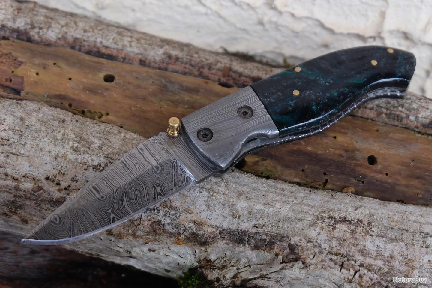 Beau Couteau Damas Lame Drop Point & Mitres Acier Damas 128 Couches ...