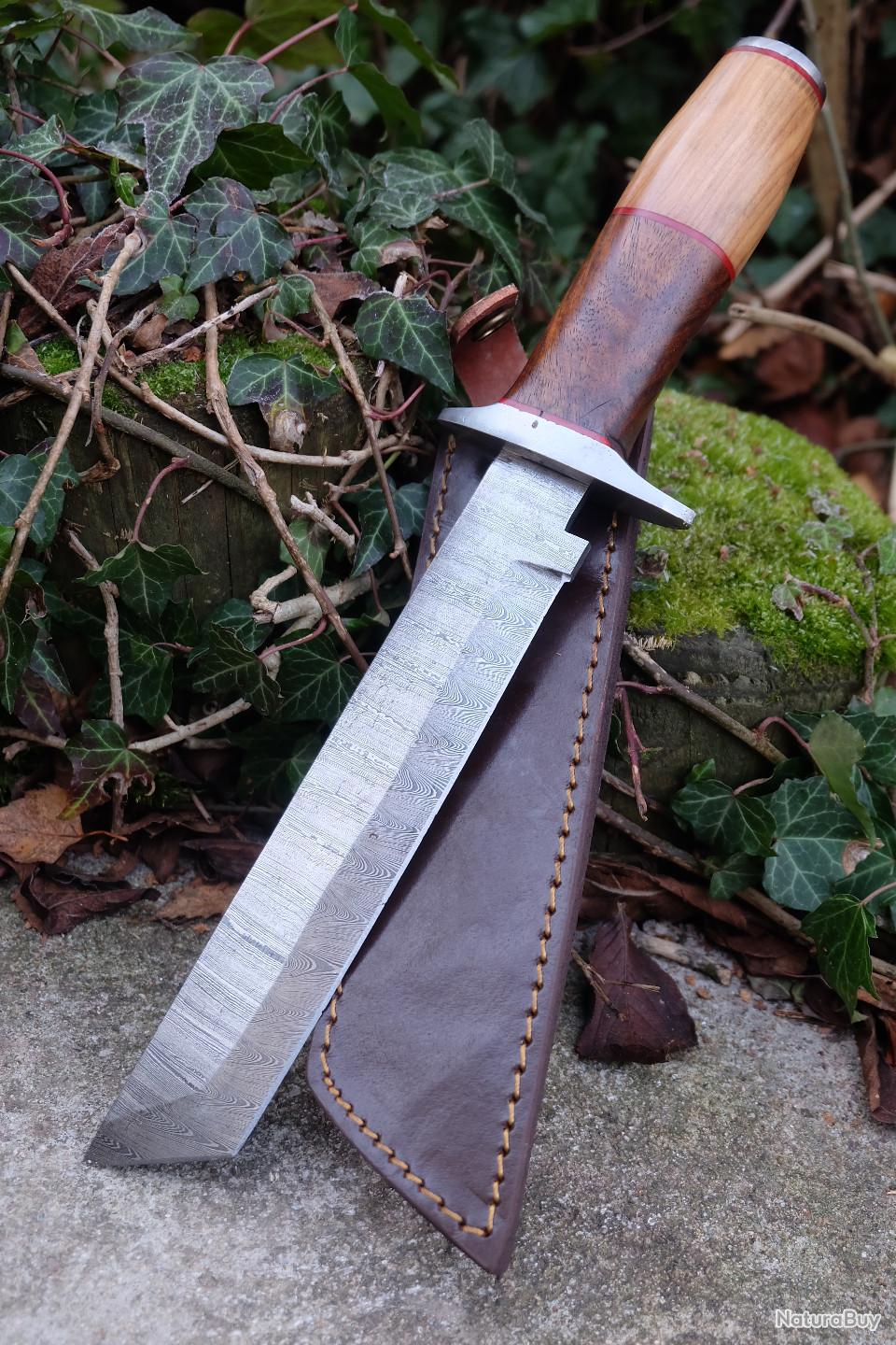 Puukko XXL Couteau Damas Lame 256 Couches Tanto Manche Bois Fabrication ...