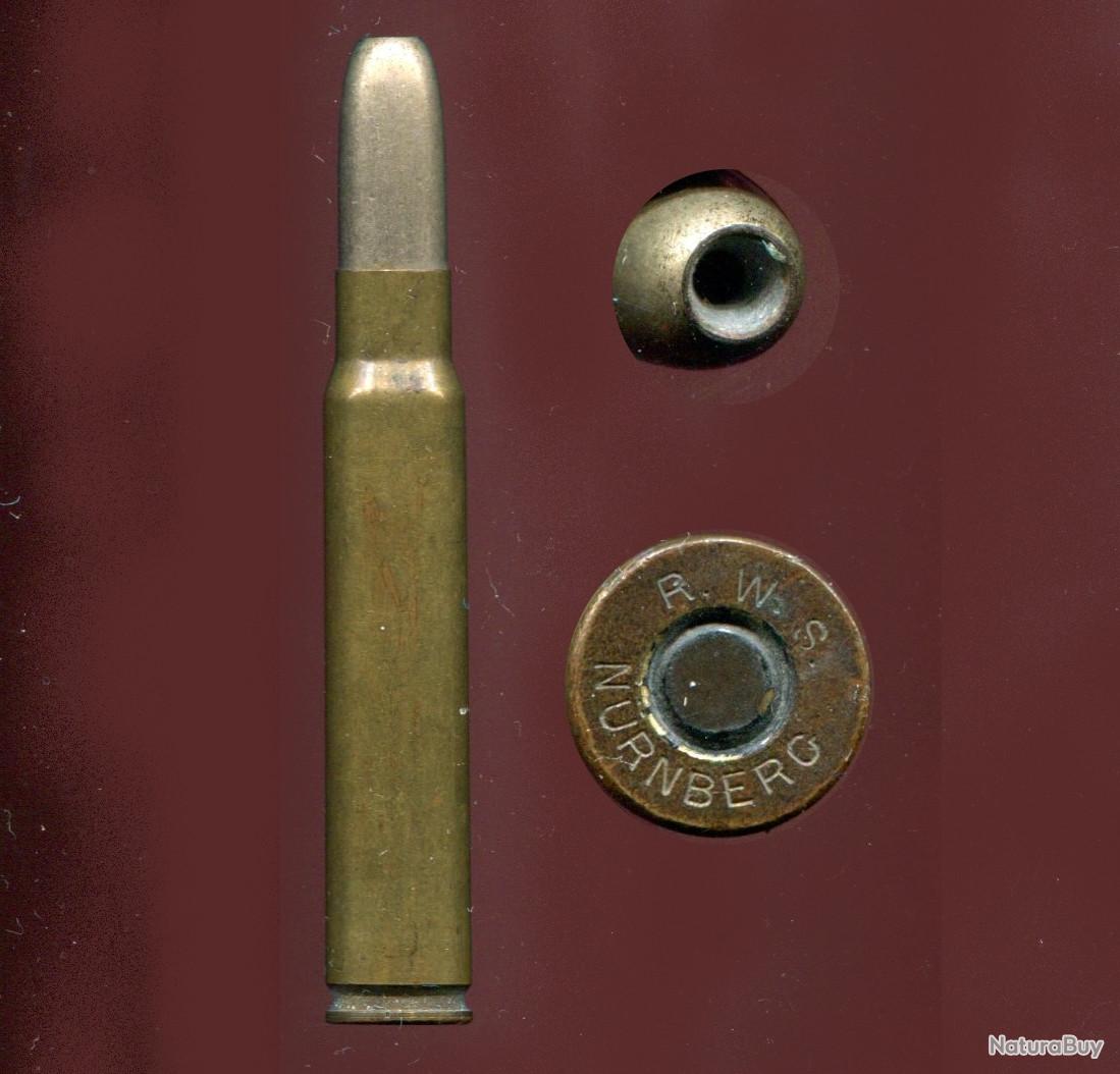 9.3 x 63 G Mauser - TRES RARE - balle nickel pointe creuse - marquage ...