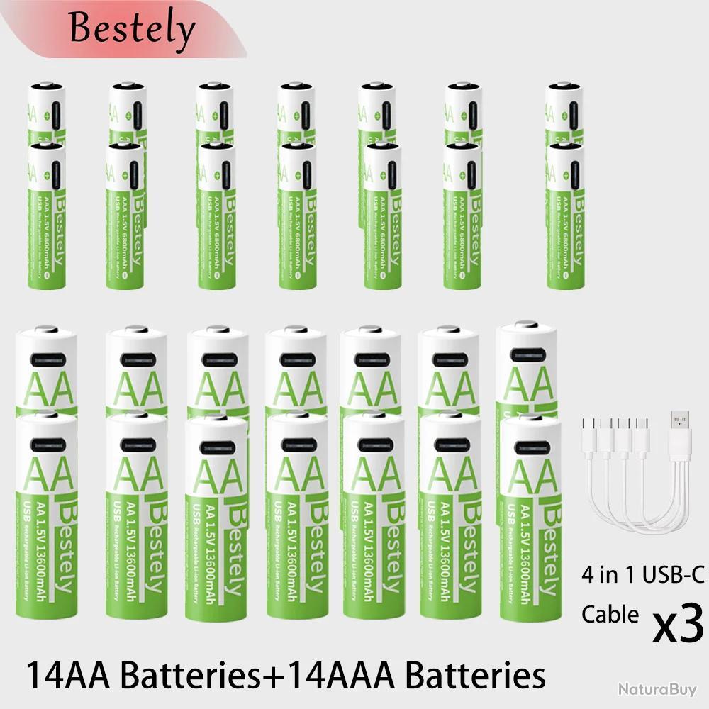 Piles Li-ion Rechargeable USB-C Forte Capacite AA/AAA, Modele: 14AA ...