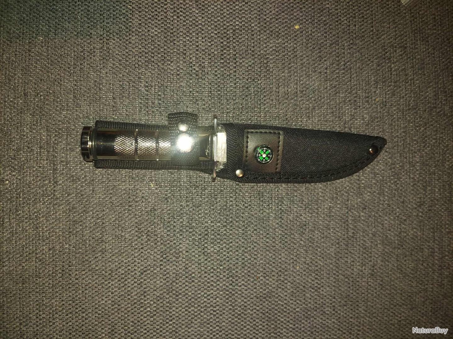 Couteau de Survie Pilote Hélico Lame Acier Inox Manche Aluminium Etui ...