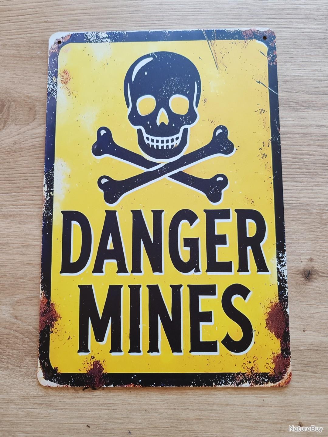 PLAQUE MÉTAL "DANGER MINES" MODÈLE 2 - Coupelles, plaques et médailles ...