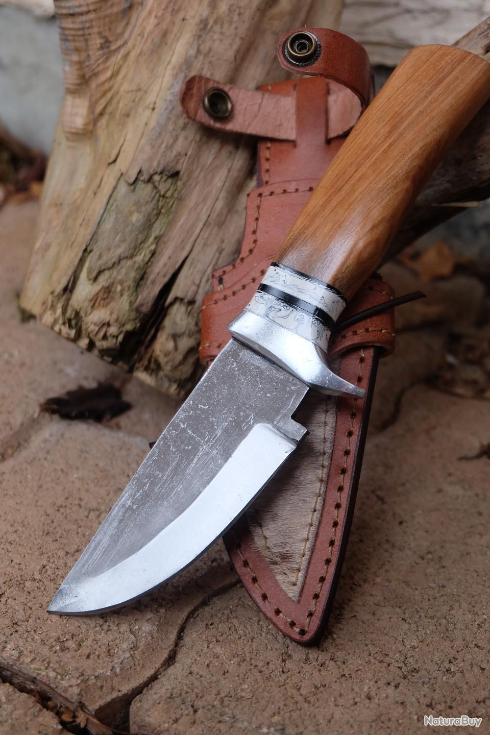Couteau Bushcraft Chasse Survie Lame Acier Carbone 1055 Manche Bois ...