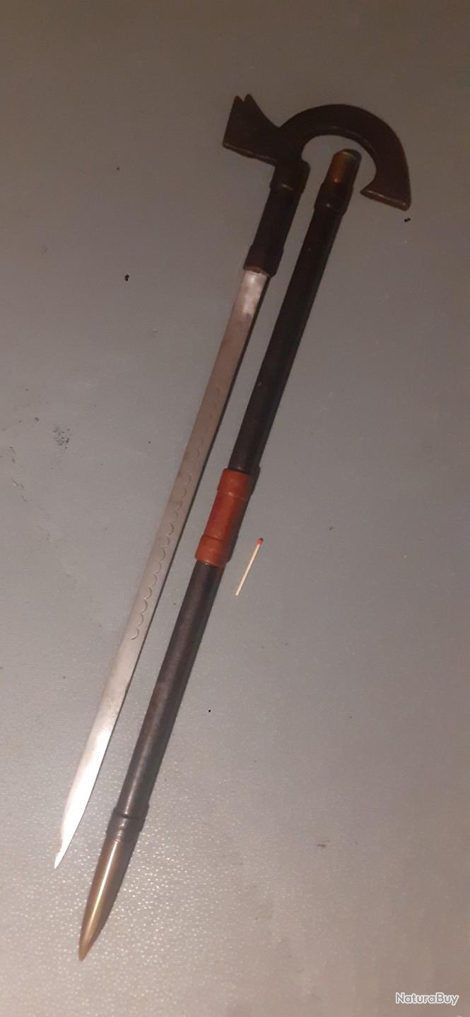 Canne épée ancienne cuir acier laiton - Cannes-épées (14395451)