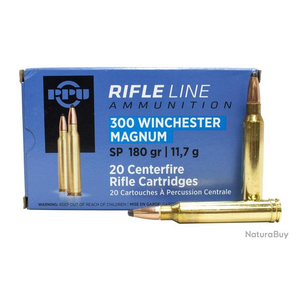 PPU Cartouches Calibre 300 WINCHESTER MAGNUM SP 180grs -Boite de 20 ...