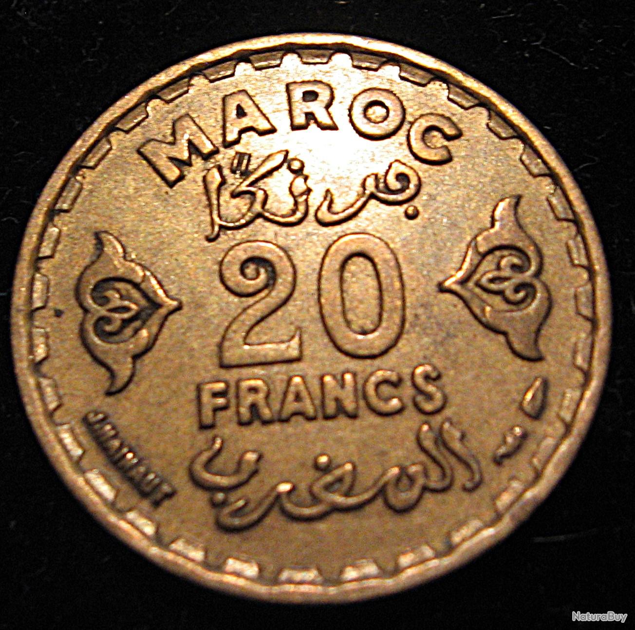 Maroc piece de 20 francs 1371 -1952 ttb "empire cherifien" diametre 23 ...