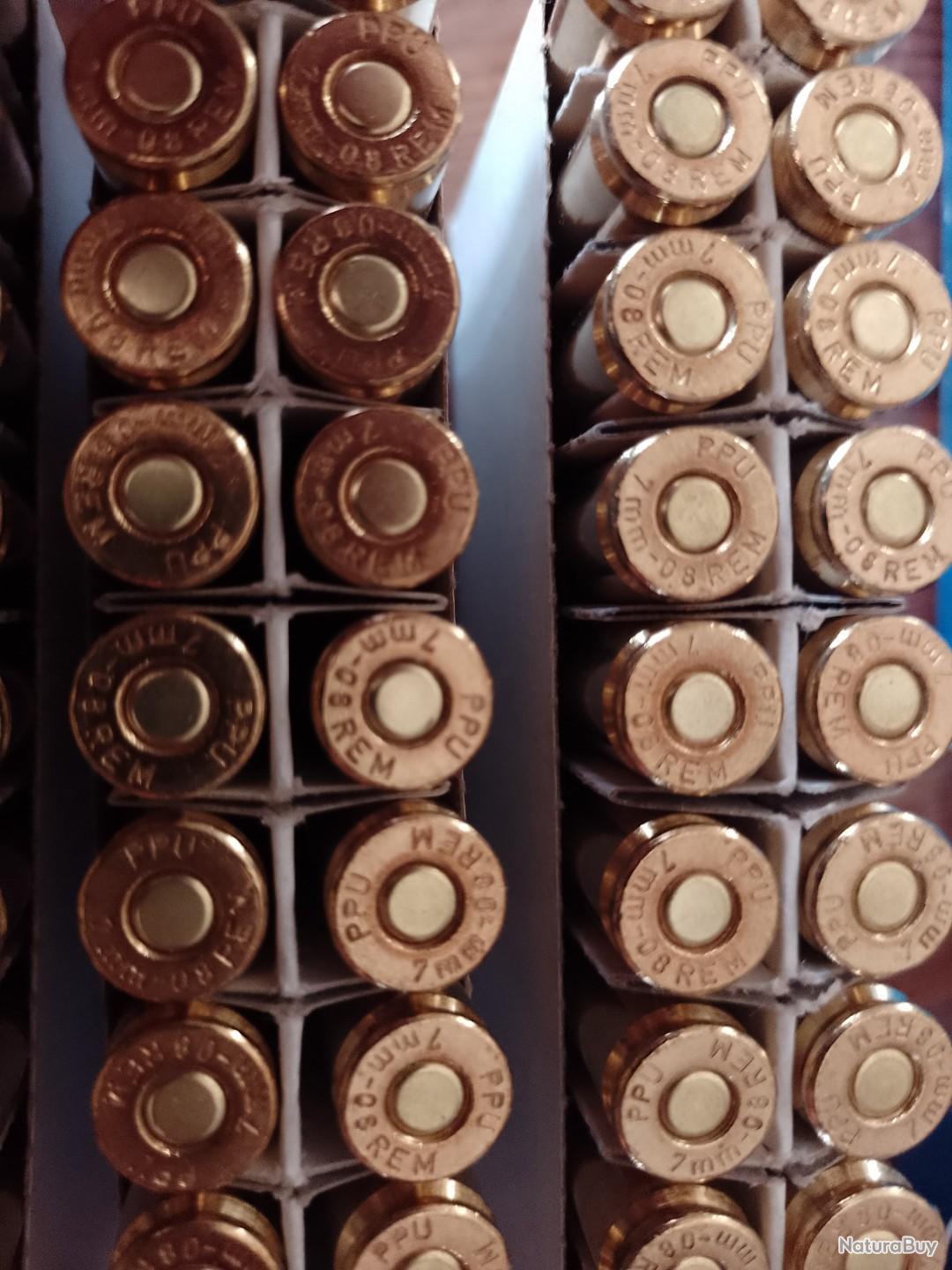 Lot de 63 munition 7mm-08 remington + 37 etuis - Balles Calibre 7mm-08 ...