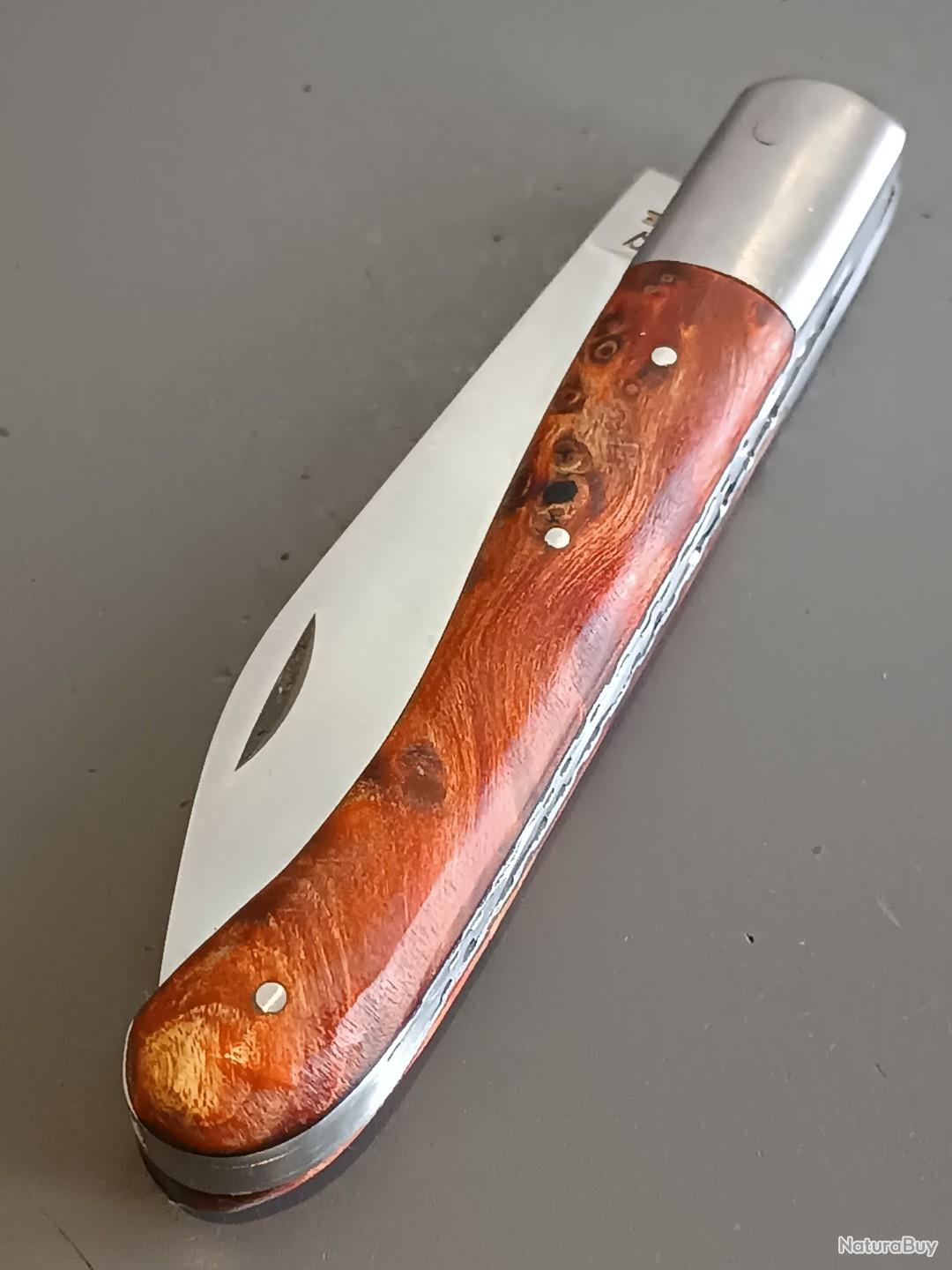 COUTEAU AURILLAC, THIERS, manche ronce de bois de rose, guilloché ...