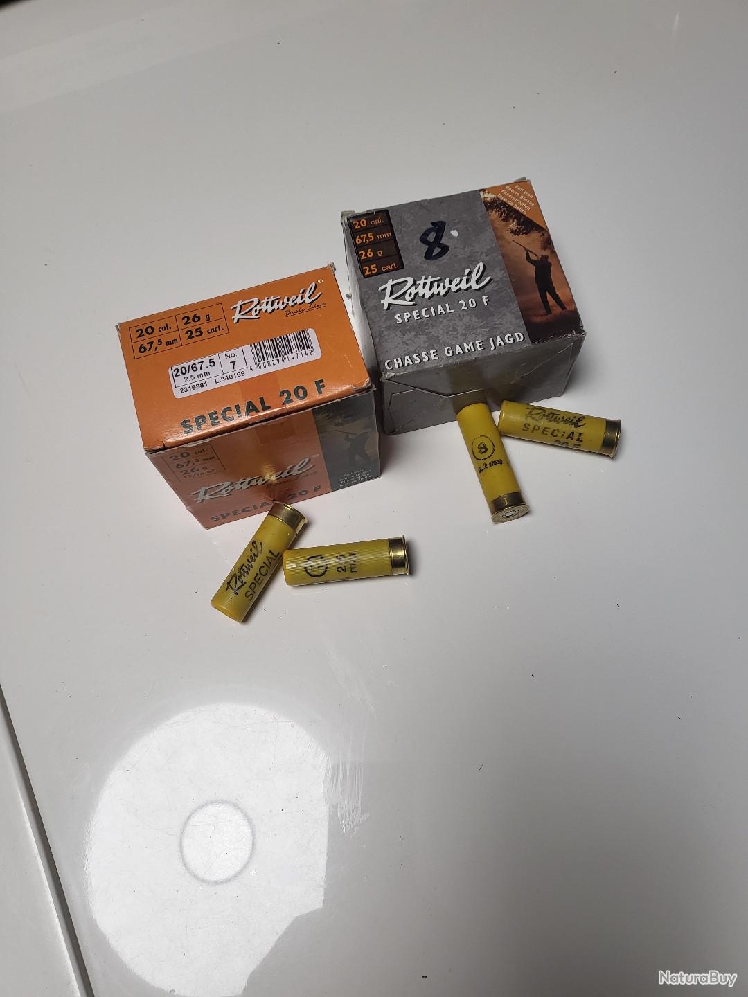 1 lot de 45 cart. cal 20 rottweil bg 26gr n° 7/8 - Cartouches calibre ...