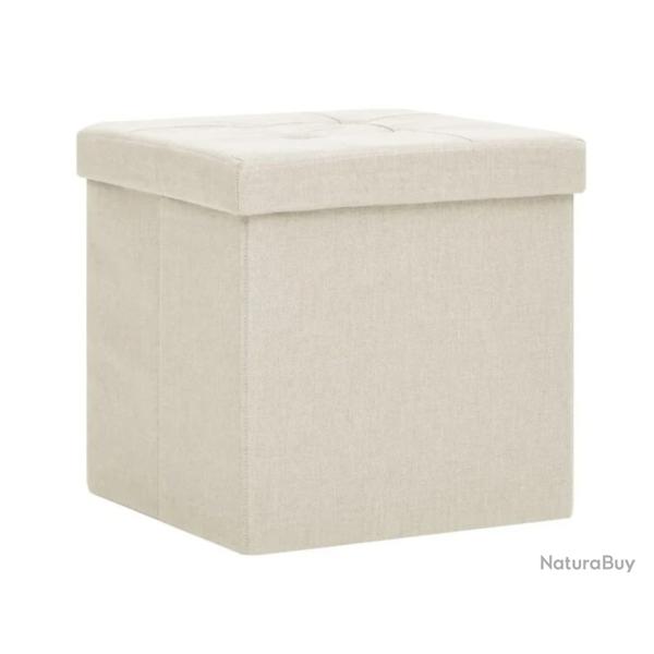 Tabouret rangement pliable faux lin blanc crème 38x38x38 cm siège ...