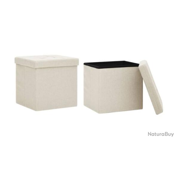 Tabouret rangement pliable faux lin blanc crème 38x38x38 cm siège ...