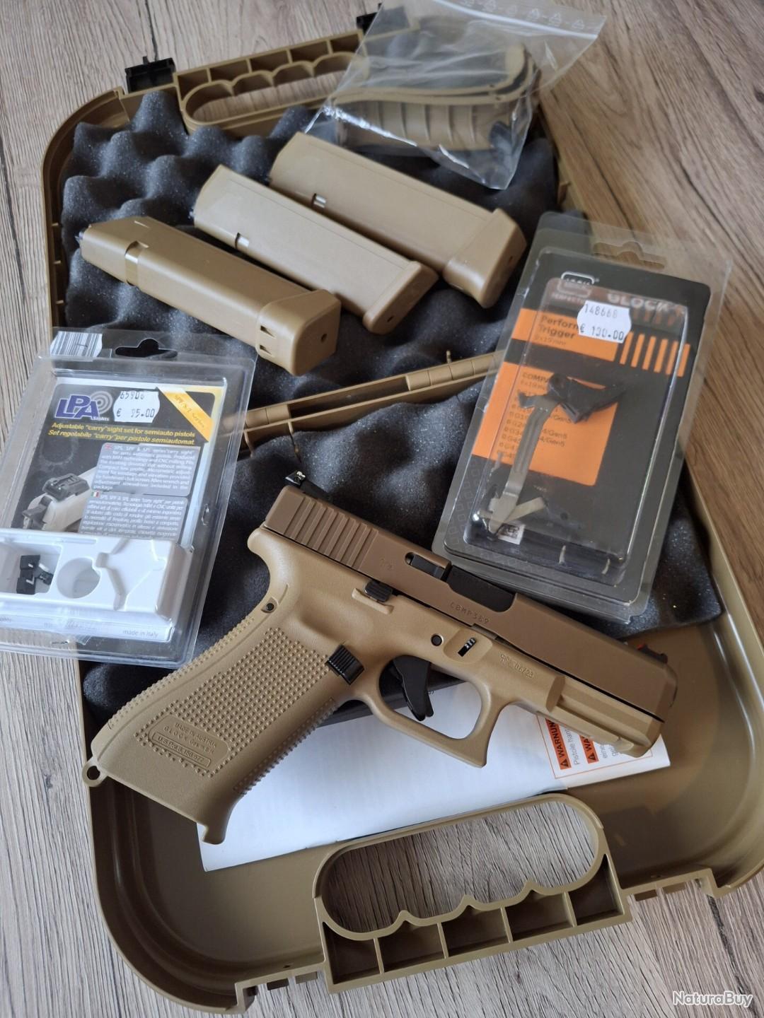 GLOCK 19X 9X19 COYOTE Comme NEUF ! + PERFORMANCE TRIGGER + Hausses et ...