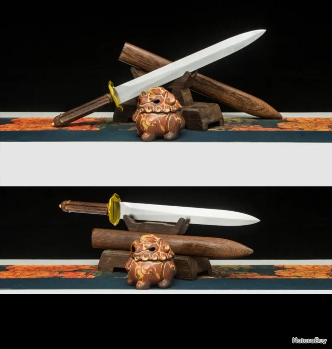 Épée à lame en acier - poignée et fourreau en bois véritable - Epées ...