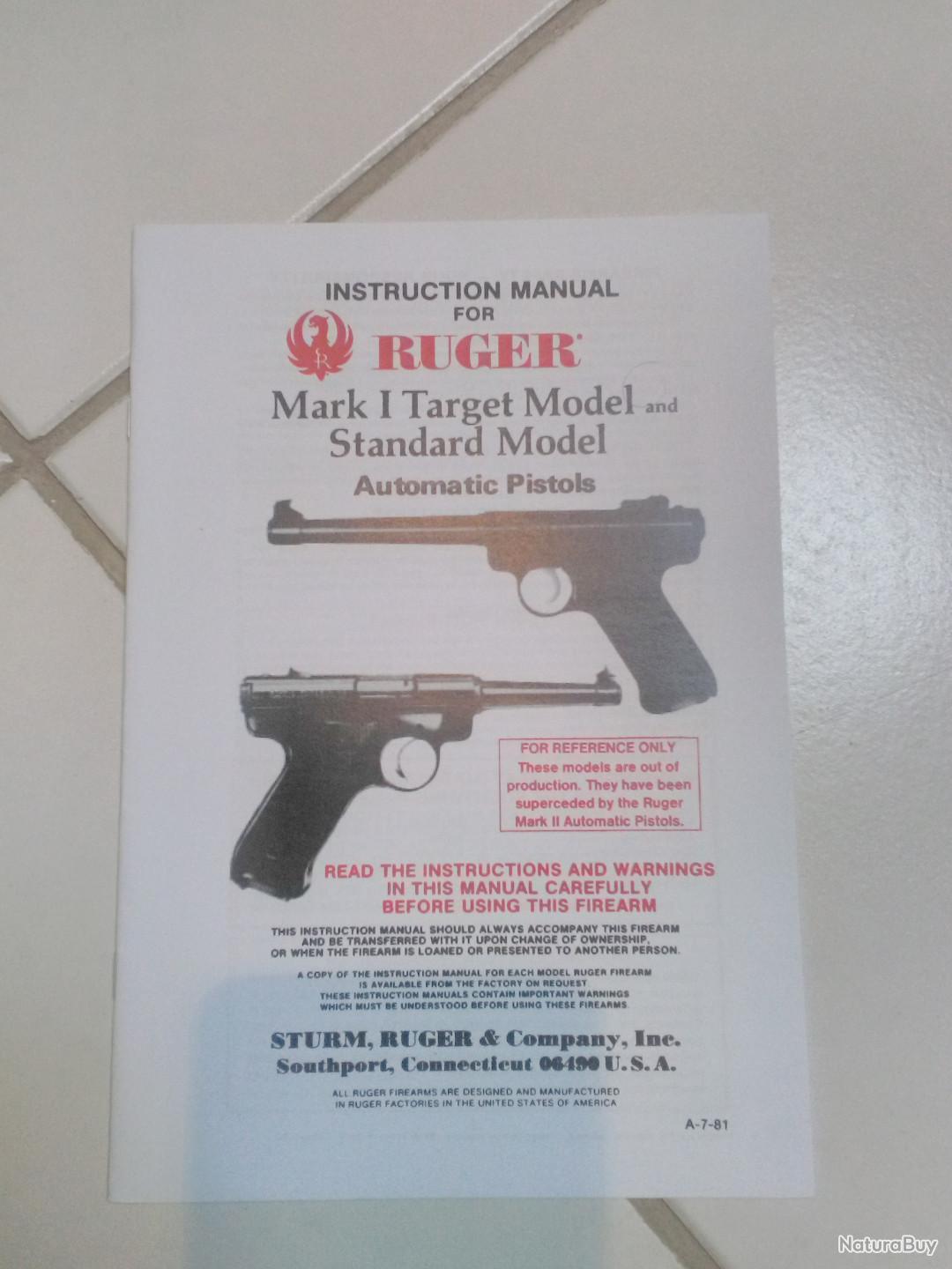 Manuel mode d'emploi pour Ruger Mark 1 target Model/ Standar Model ...