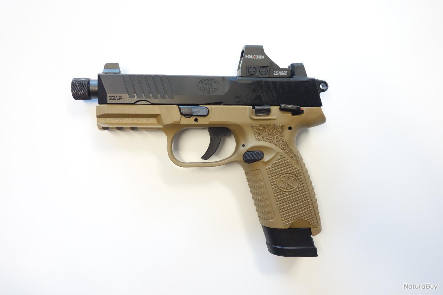 Pistolet FN HERSTAL FN 502 Tactical Bi-Tone Black/FDE - 22Lr + holosun ...